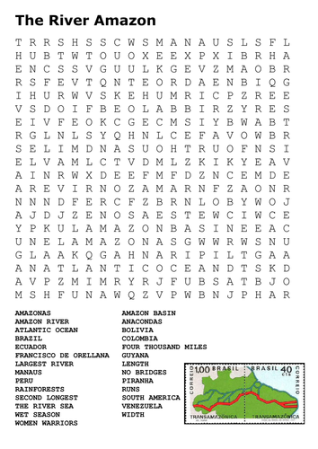 River Amazon Word Search | Teaching Resources