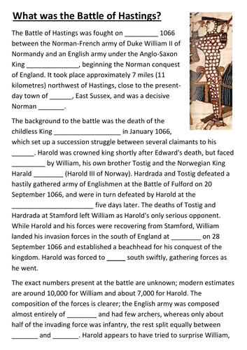 What was the Battle of Hastings cloze activity | Teaching Resources