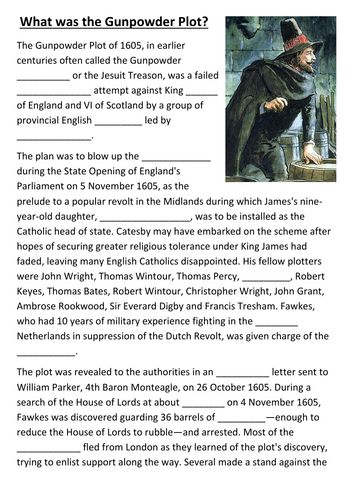 What was the Gunpowder Plot cloze activity | Teaching Resources