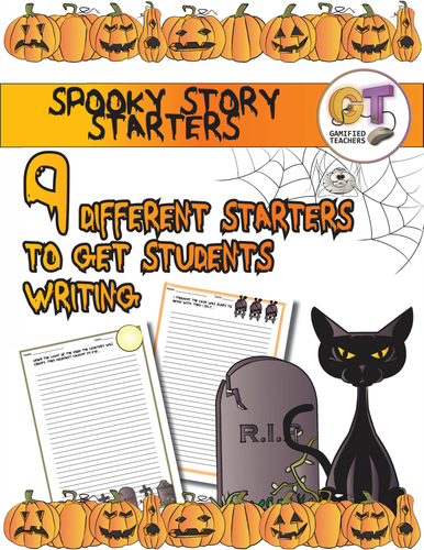 Spooky Stories - 9 Narrative Writing Prompts, colorful border, writing ...