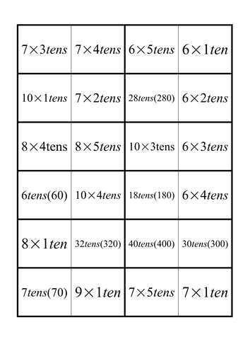 Tarsia Dominoes Puzzle to practise multiplying by 10 (from 6x1 tens up ...