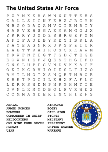 US Airforce Word Search Pack by sfy773 - Teaching Resources - Tes