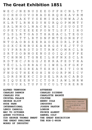 The Great Exhibition - Victorians 1851 Word Search by sfy773 - Teaching ...
