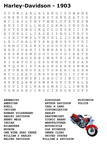 Harley-Davidson Word Search by sfy773 - Teaching Resources - Tes