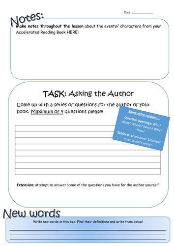 questions for the author reading activity | Teaching Resources