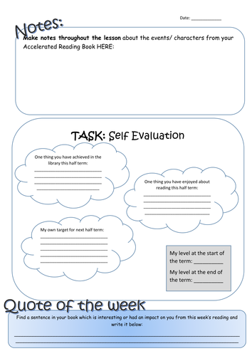 self evaluation reading activity | Teaching Resources