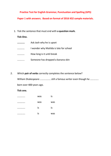 KS2 Level 6 Grammar, Spelling, Punctuation test by nixiepixie ...