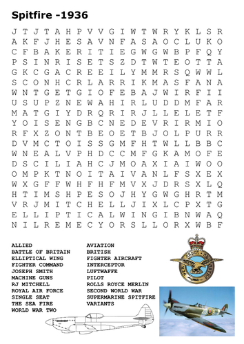 The Spitfire World War Two Word Search | Teaching Resources