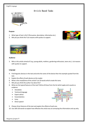 Analysis of articles. Purpose, audience, language, layout. GCSE exam ...