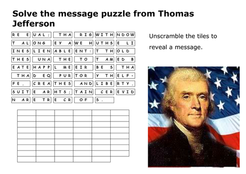 Solve the message puzzle from Thomas Jefferson | Teaching Resources