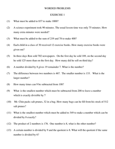 Worded Problems | Teaching Resources Worded Problems | Teaching Resources
