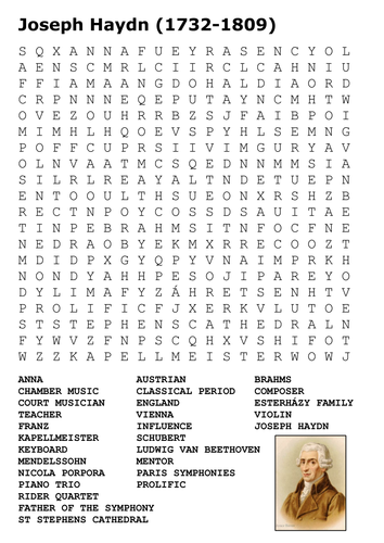 Joseph Haydn Word Search | Teaching Resources