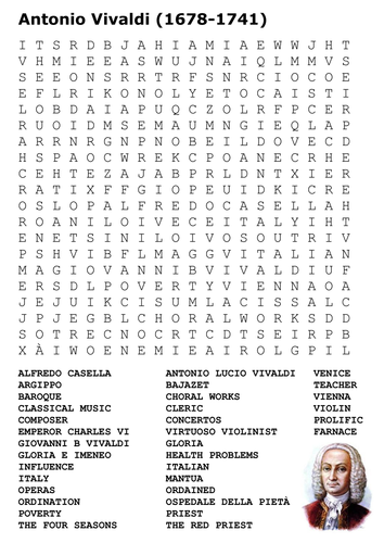 Antonio Vivaldi Word Search | Teaching Resources