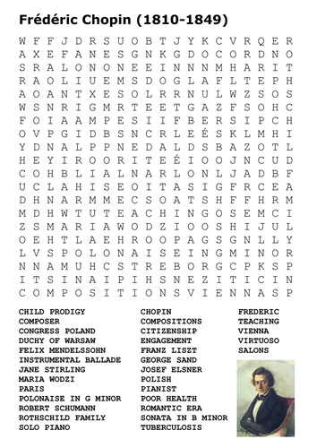 Frédéric Chopin Word Search | Teaching Resources