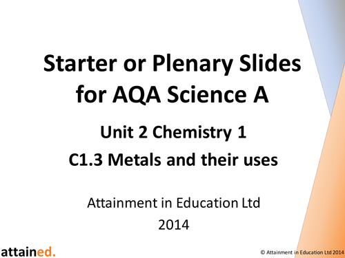 AQA Core Science Chemistry C1.3 Metals by MissKCat - Teaching Resources ...