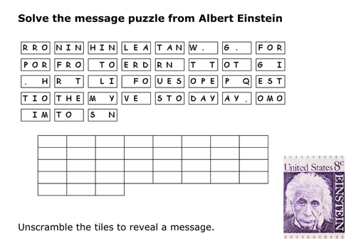 Solve the message puzzle from Albert Einstein | Teaching Resources