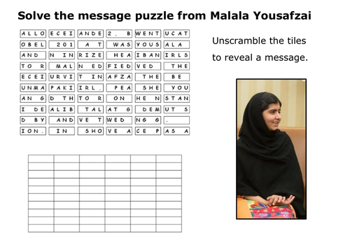 Solve the message puzzle from Malala Yousafzai | Teaching Resources