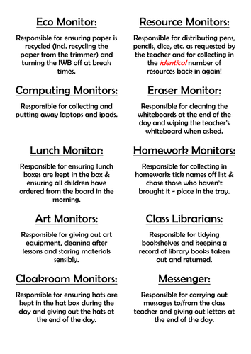 Help Wanted Display - classroom monitor jobs | Teaching Resources