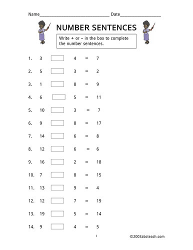 Worksheet: Number Sentences (primary) | Teaching Resources Worksheet: Number Sentences (primary) | Teaching Resources