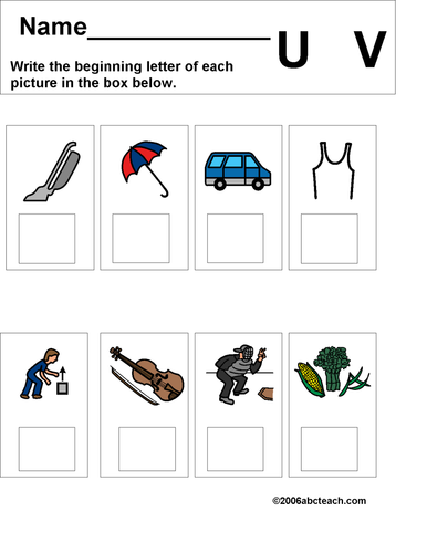 Worksheet: Beginning Letter (U, V) | Teaching Resources