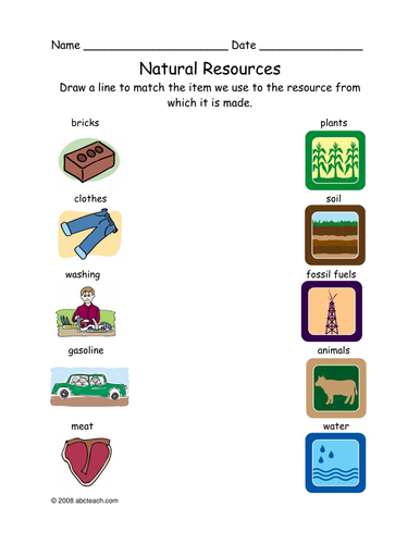 Worksheet: Matching - Natural Resources (primary/elem) | Teaching Resources Worksheet: Matching - Natural Resources (primary/elem) | Teaching Resources