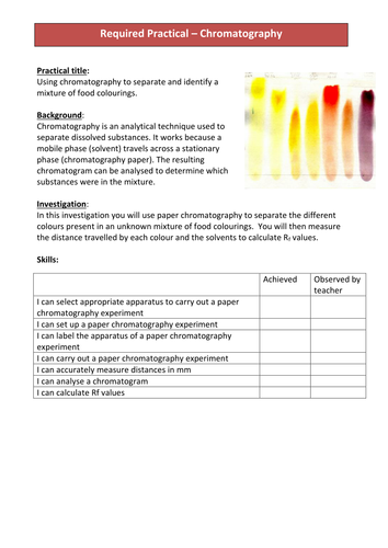 AQA 2016 Chemistry Required Practical - Chromatography | Teaching Resources