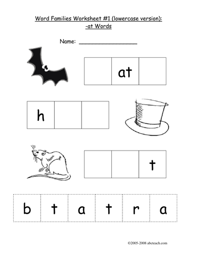 Worksheet: -AT Word Family | Teaching Resources
