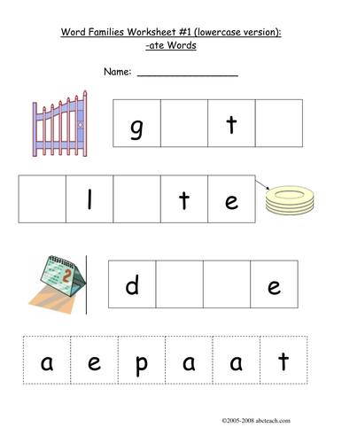 Worksheet: -ATE Word Family | Teaching Resources