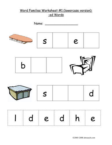 Worksheet: -ED Word Family | Teaching Resources