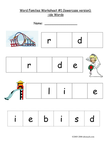 Worksheet: -IDE Word Family | Teaching Resources