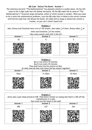 QR Code - Defuse The Bomb Puzzles Bundle | Teaching Resources