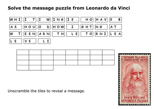 Solve the message puzzle from Leonardo da Vinci | Teaching Resources
