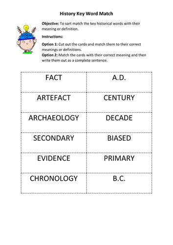 History Key Word Card Matching Exercise | Teaching Resources