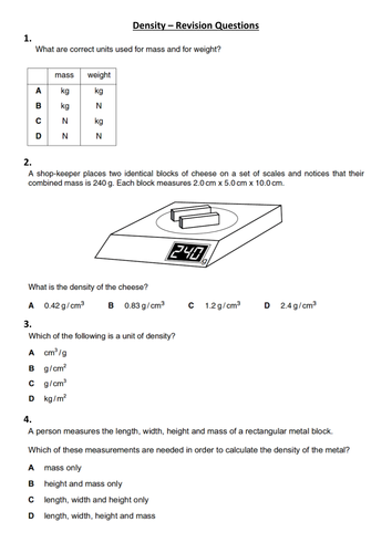 Density exam question - New GCSE Physics spec. by benmarshall939 ...