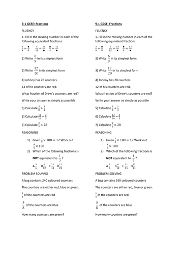 New 9-1 Maths GCSE Fluency-Reasoning-Problem Solving FRACTIONS (F Tier ... New 9-1 Maths GCSE Fluency-Reasoning-Problem Solving FRACTIONS (F Tier ...