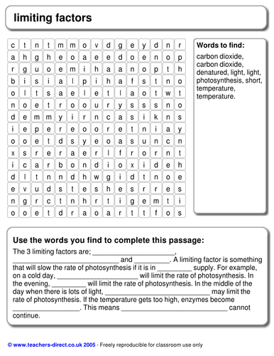 Limiting factors wordsearch | Teaching Resources