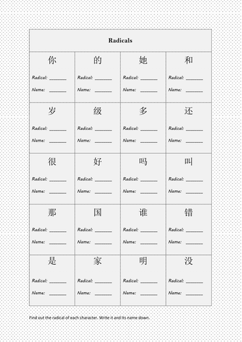 FREEBIE |Chinese Radicals Drill (Mandarin Chinese) | Teaching Resources