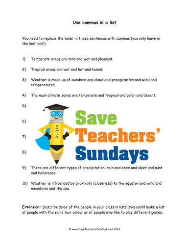 Using Commas In A List Lesson Plan and Worksheet | Teaching Resources