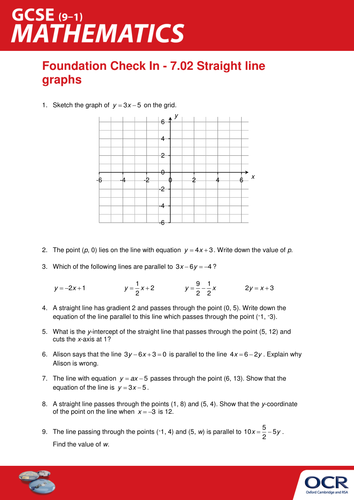 OCR Maths: Foundation GCSE - Check In Test 7.02 Straight line graphs ...