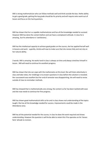 Progress reports for maths | Teaching Resources