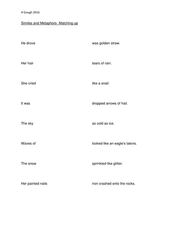 Similes and Metaphors match up | Teaching Resources