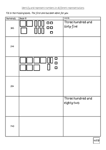 Identify and represent numbers in different representations by ...