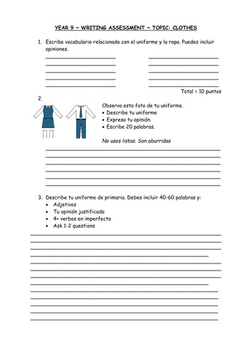 Differentiated YR9 writing exam in line with new GCSE topic: clothes ...