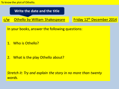 OTHELLO- A low ability introduction to the play | Teaching Resources