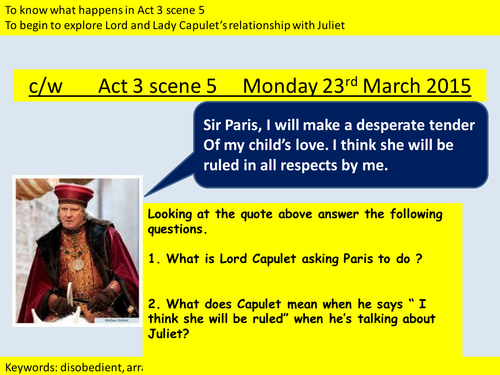 ROMEO and JULIET- Character- LORD CAPULET | Teaching Resources