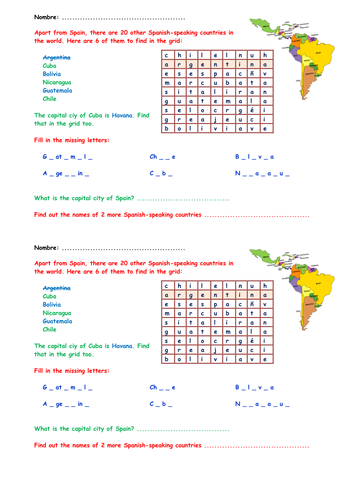 KS3 Spanish homework activity: Spanish-speaking countries | Teaching ...