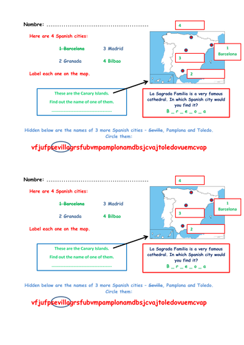 KS3 Spanish homework activity - Spanish cities | Teaching Resources