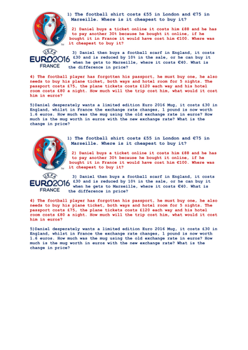 UEFA Football Conversion Pounds Euros | Teaching Resources