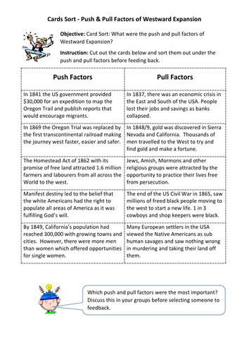 Push and pull factors for American West | Teaching Resources