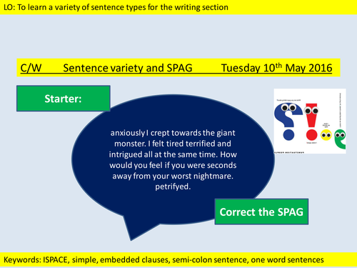 GCSE writing- Improving sentence variety and spag | Teaching Resources